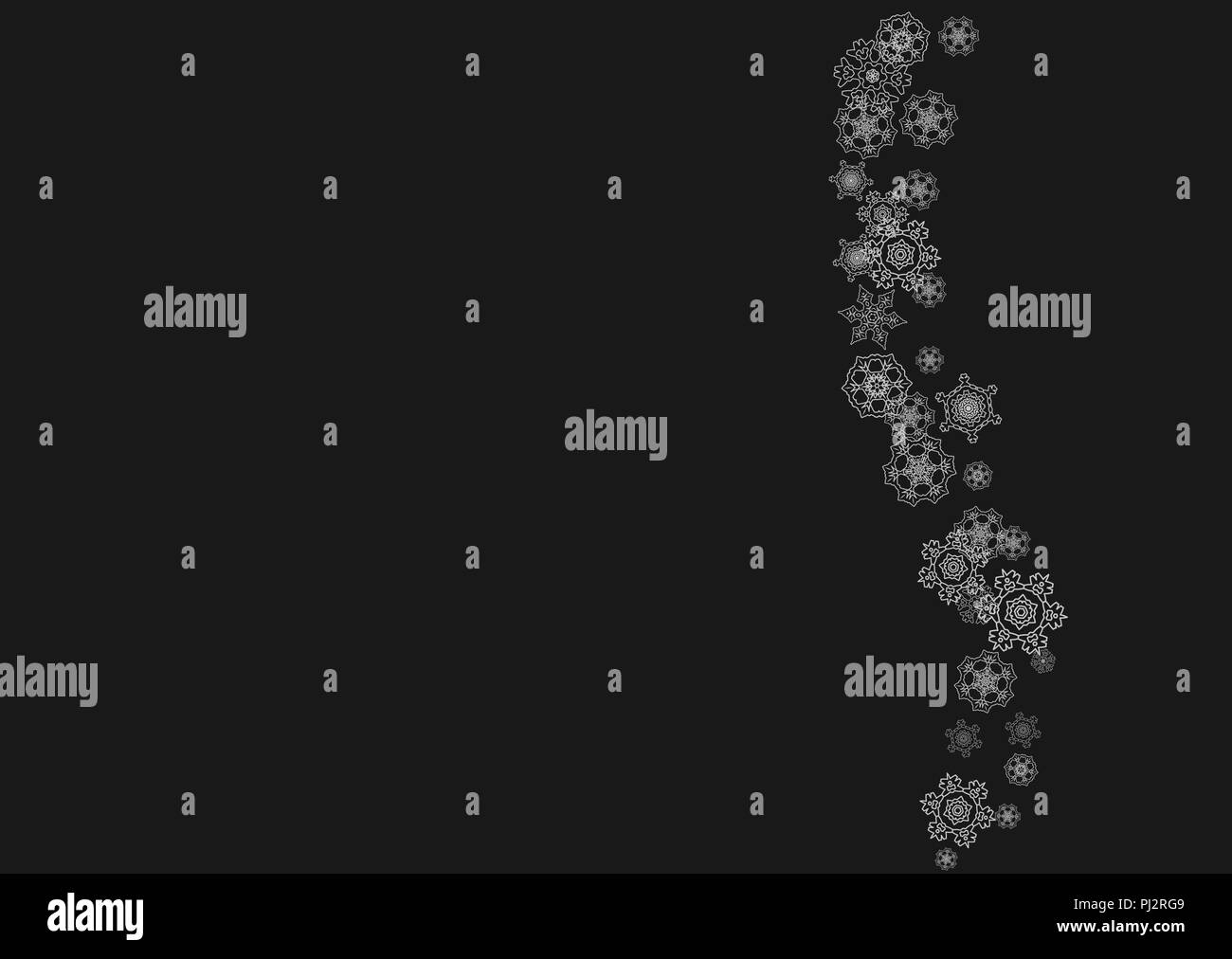 Christmas silver background snowflakes falling Black and White Stock ...
