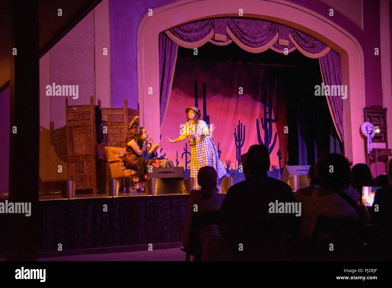 Actors on stage at the Grand Palace Hotel and Saloon in Old Tucson ...
