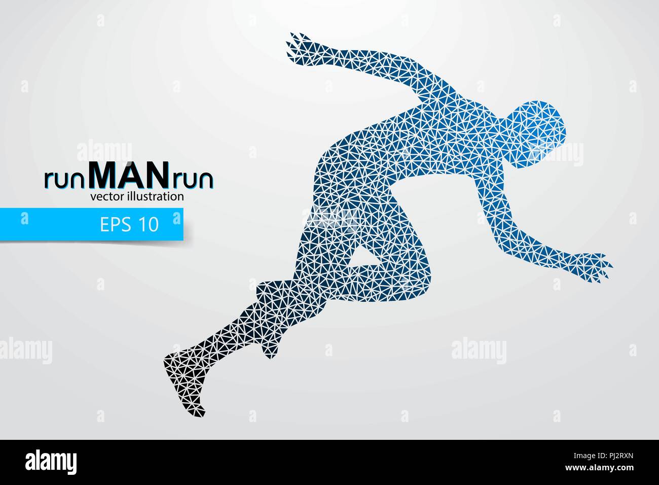 Silhouette of a running man from triangle. Text and background on a ...