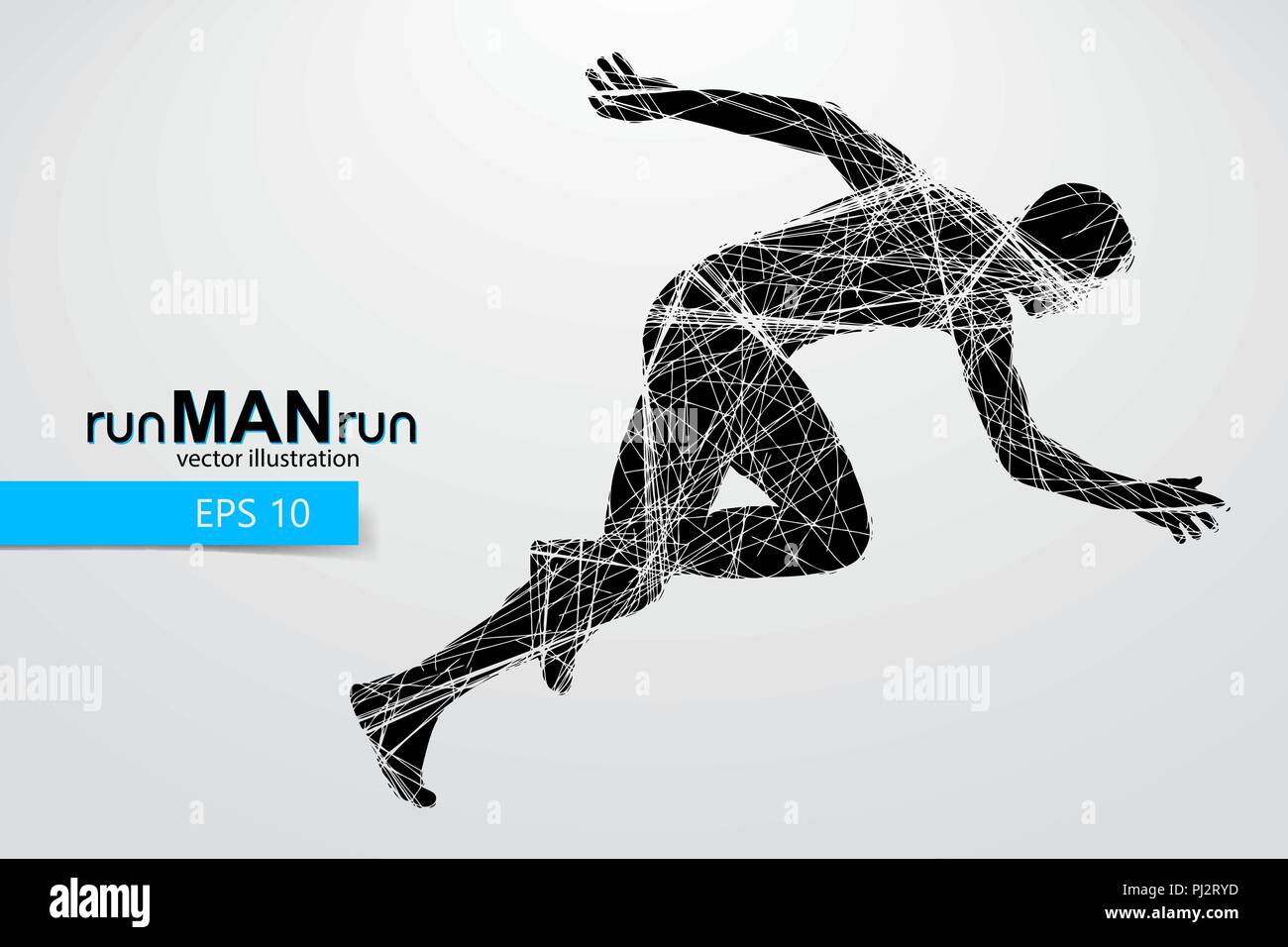 Silhouette of a running man. Text and background on a separate layer ...