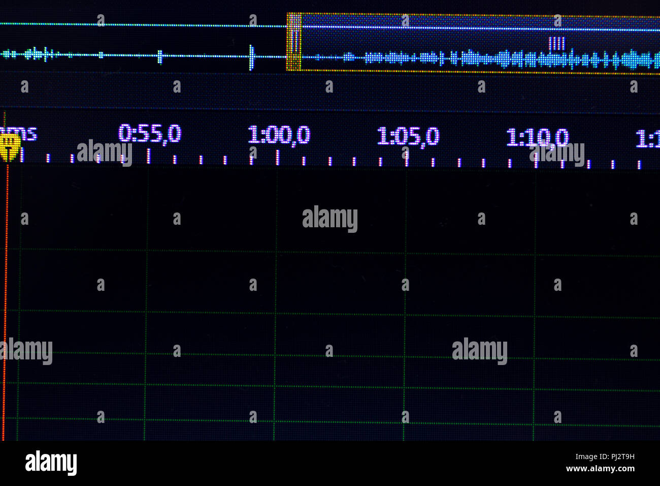 Audio sound wave studio editing computer program screen showings sounds ...