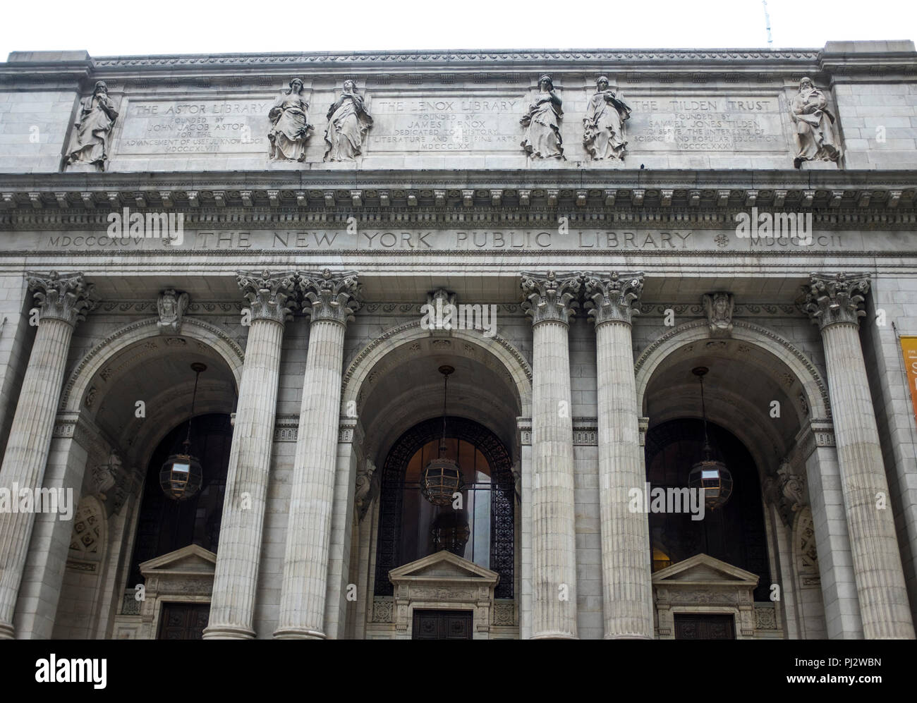 Different images of the exterior of the New York’s public library Stock ...