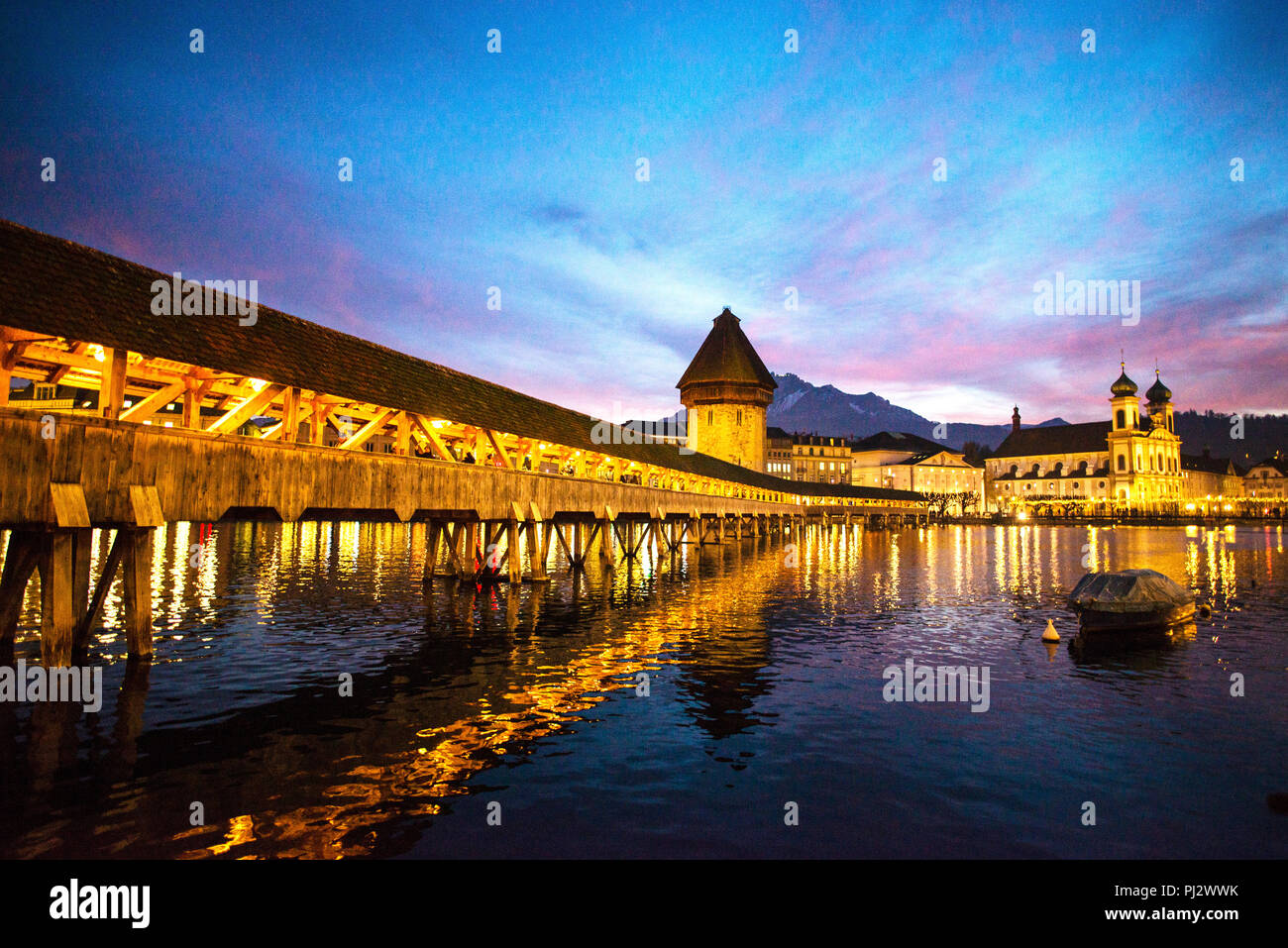 Lucerne Kapellbrücke, or Chapel Bridge, over the River Reuss in ...