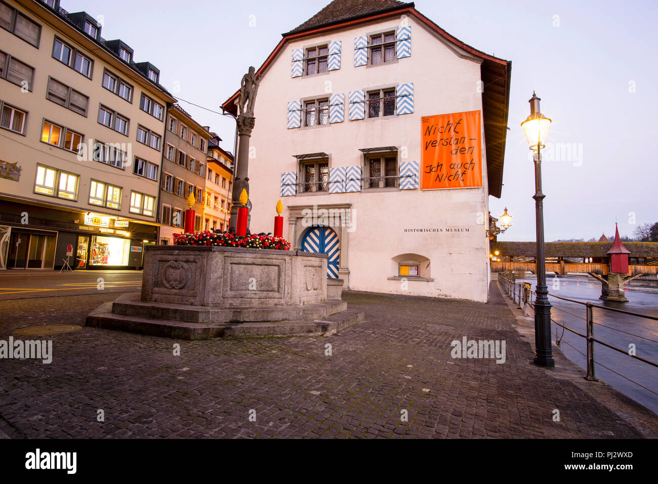 Lucerne's Spreuerbrucke or Mill Bridge is a historic covered wooden ...