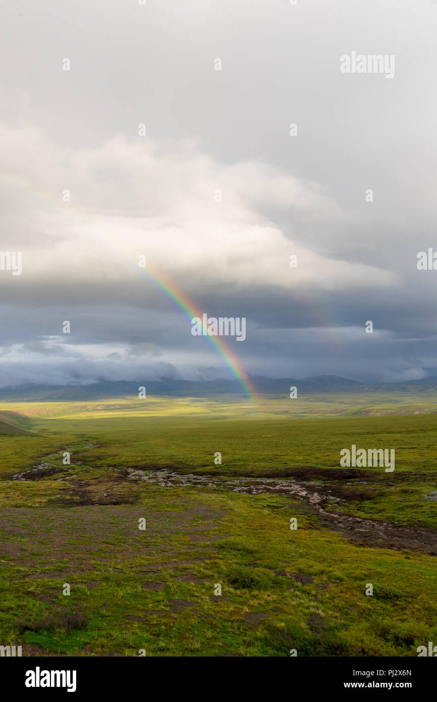 A Beautiful Arctic Rainbow Over The Northwest Territories Tundra Stock ...
