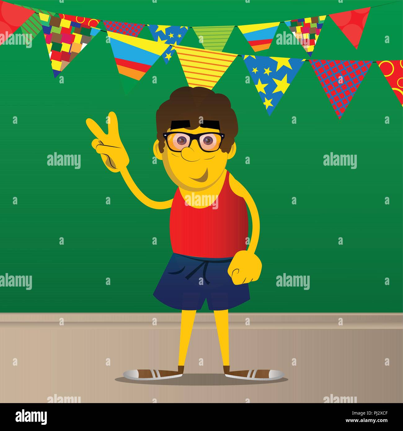 Yellow man showing the V sign. Vector cartoon illustration Stock Vector ...