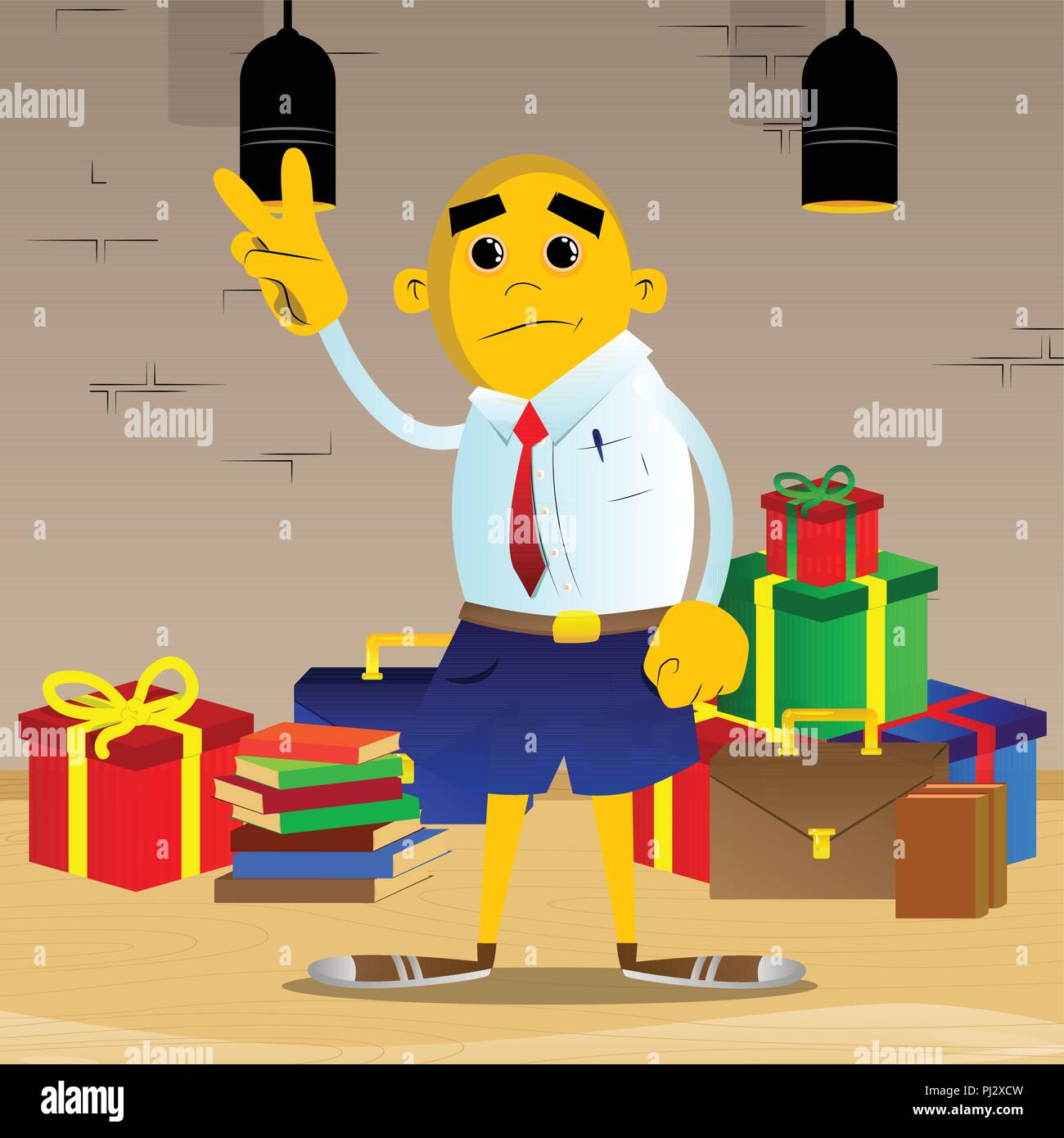 Yellow man showing the V sign. Vector cartoon illustration Stock Vector ...