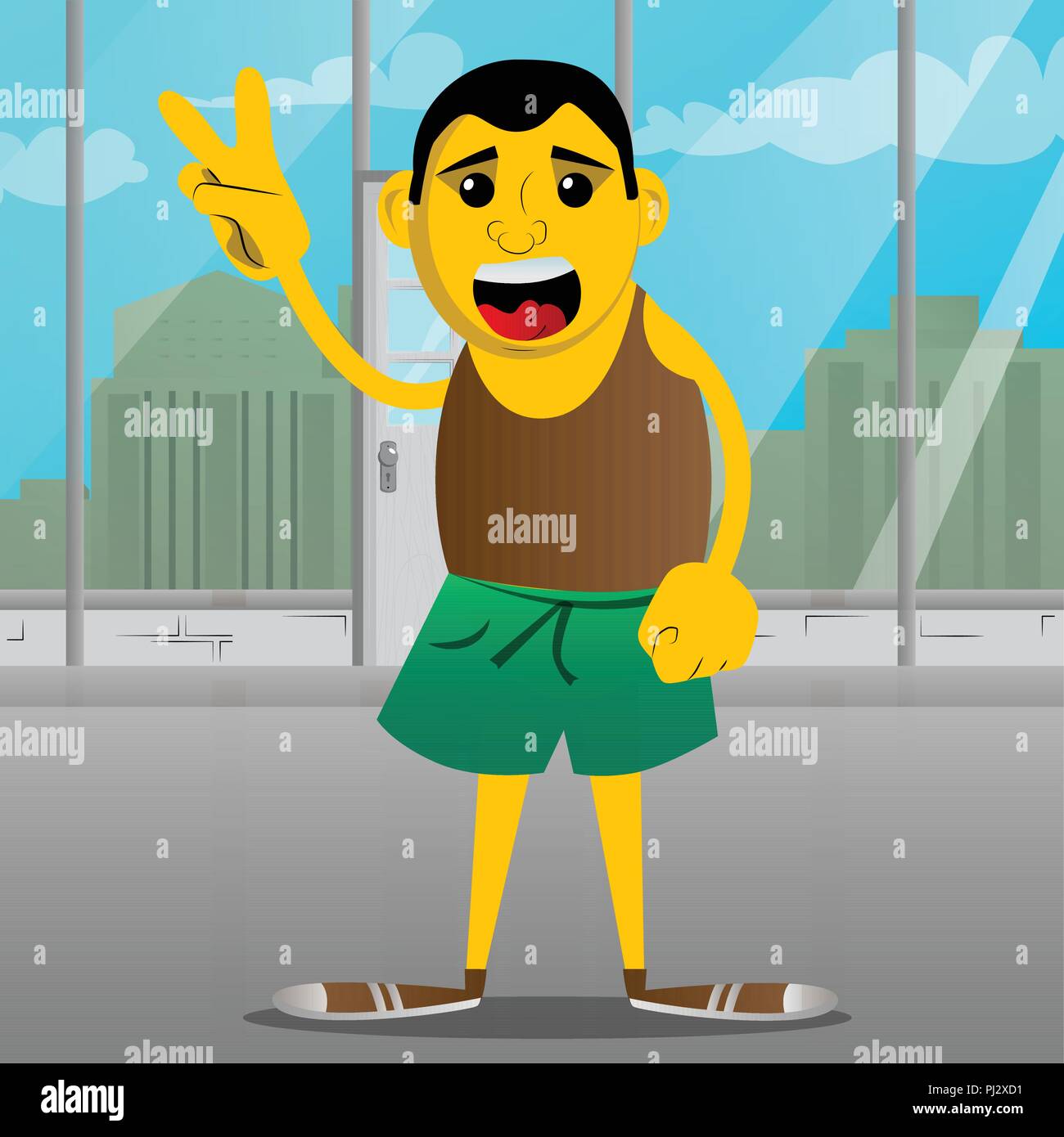 Yellow man showing the V sign. Vector cartoon illustration Stock Vector ...