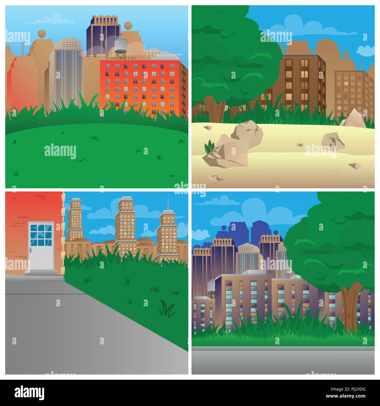 Set Of Vector Illustrated Cartoon City Scenes Stock Vector Image And Art Alamy