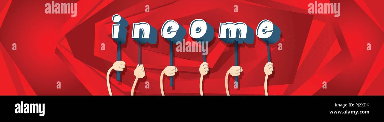 Diverse hands holding letters of the alphabet created the word Income ...