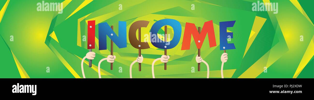 Diverse hands holding letters of the alphabet created the word Income ...