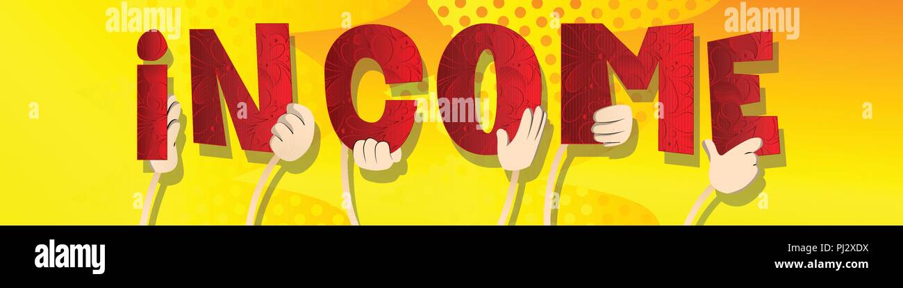 Diverse hands holding letters of the alphabet created the word Income ...