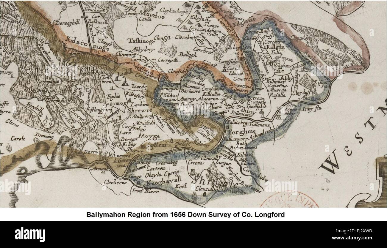 Ballymahon Region Within County Longford - Down Survey 1656 Stock Photo ...