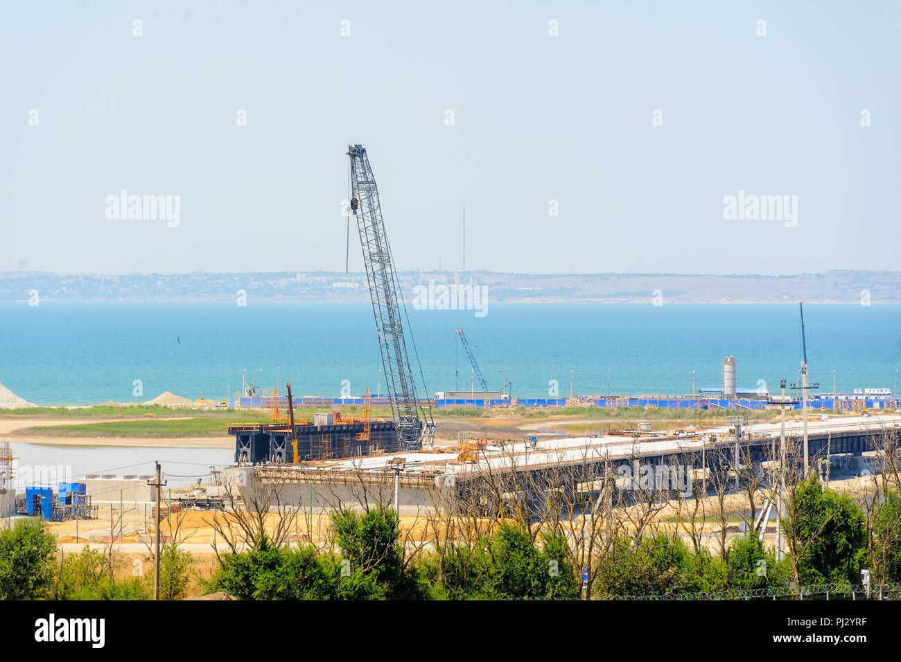 Taman, Russia - July 12, 2017: Construction of a bridge across the ...