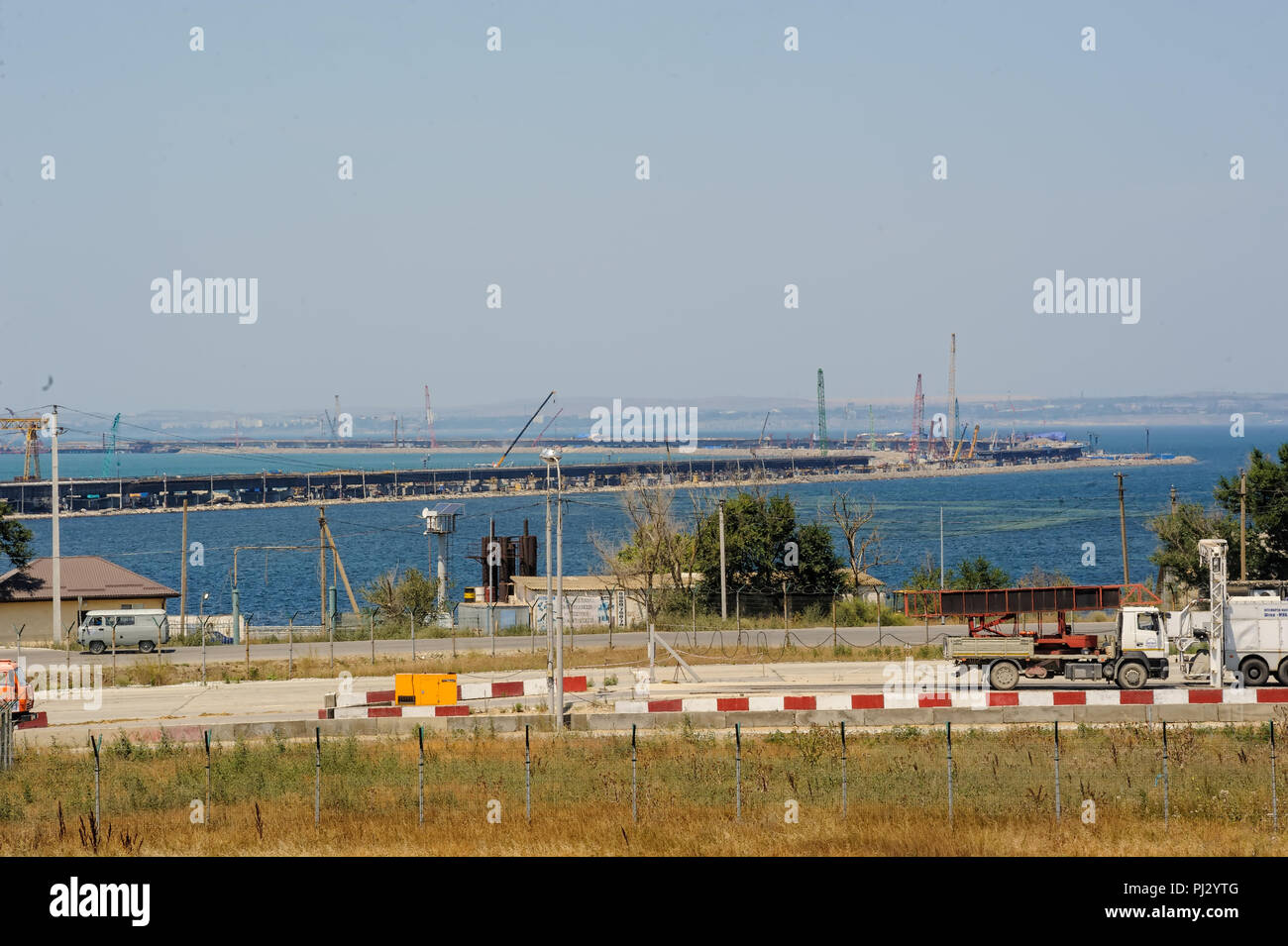 Taman, Russia - July 12, 2017: Construction of a bridge across the ...