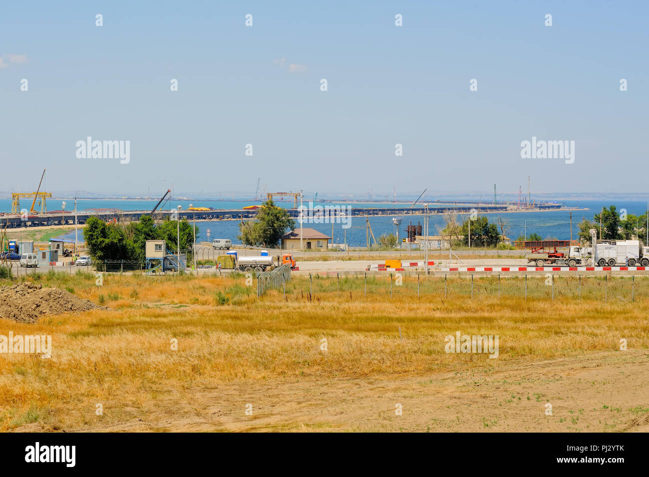 Taman, Russia - July 12, 2017: Construction of a bridge across the ...