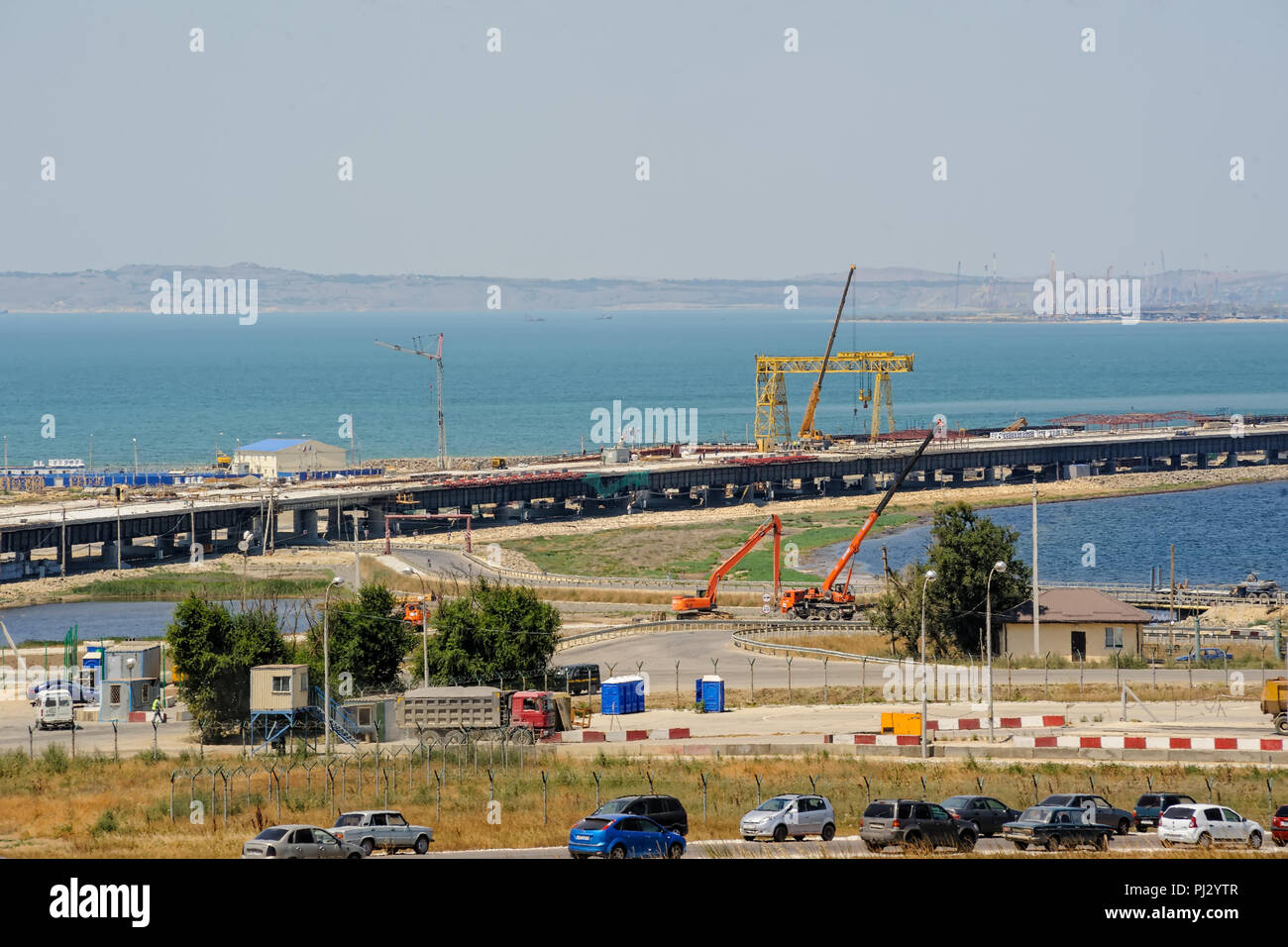 Taman, Russia - July 12, 2017: Construction of a bridge across the ...
