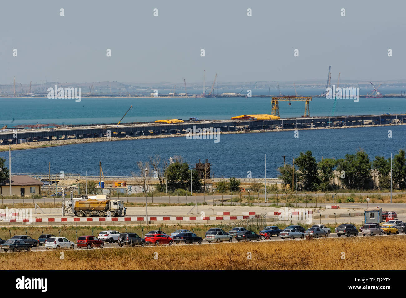 Taman, Russia - July 12, 2017: Construction of a bridge across the ...