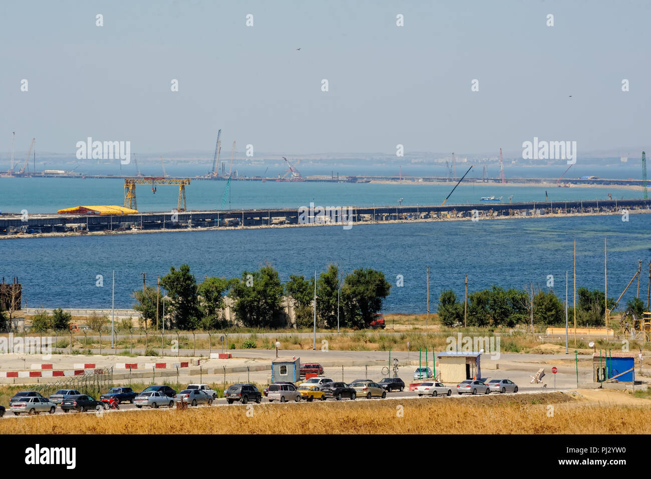 Taman, Russia - July 12, 2017: Construction of a bridge across the ...