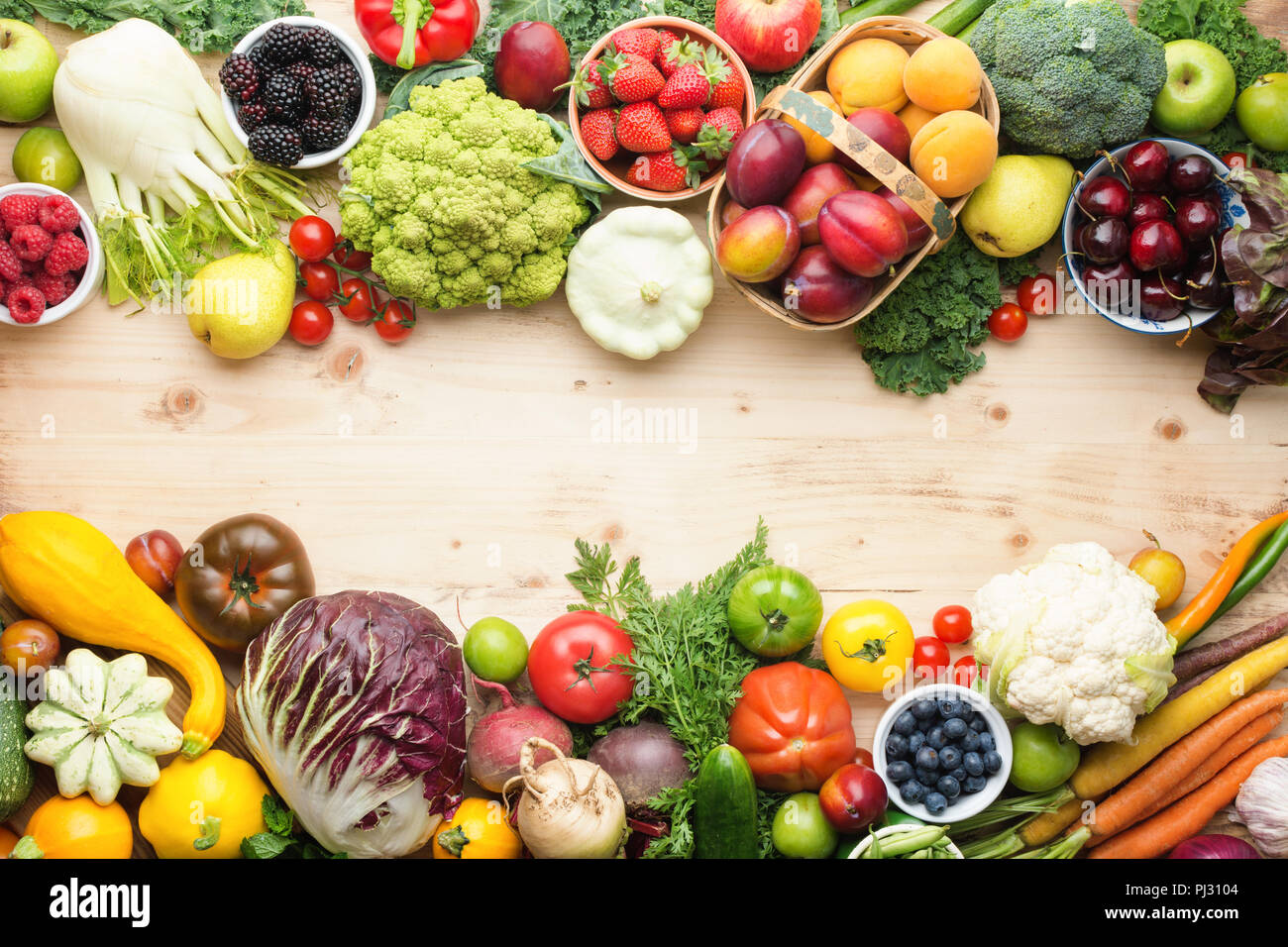 Fresh organic fruits vegetables berries, cherries apricots strawberries ...