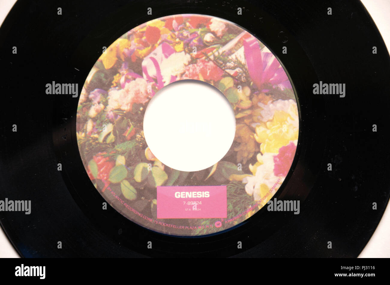 Close-up of the 45 RPM vinyl record of Genesis' song "That's All ...