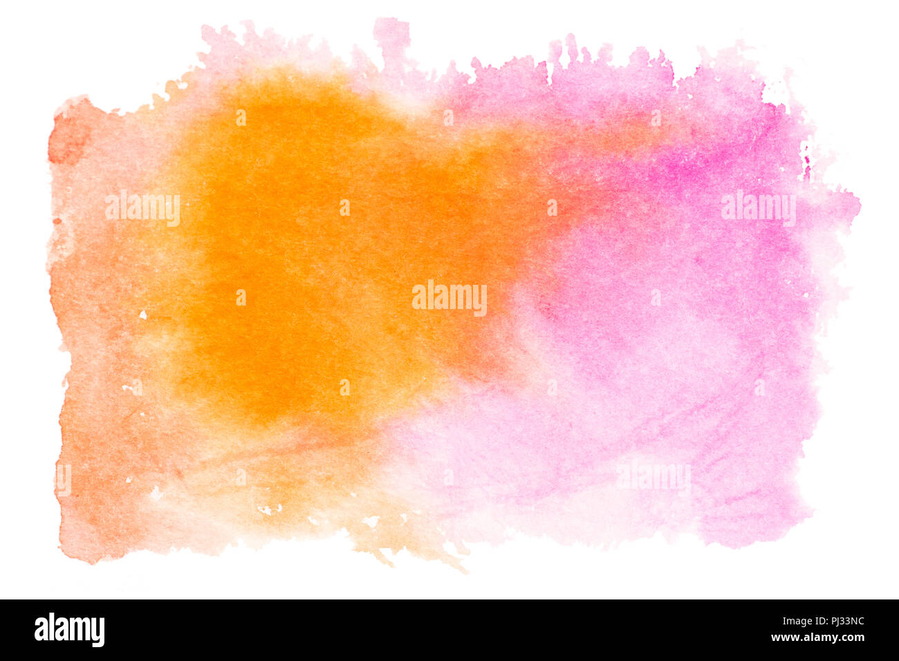 Pink orange watercolor splash isolated on white background. Hand drawn ...