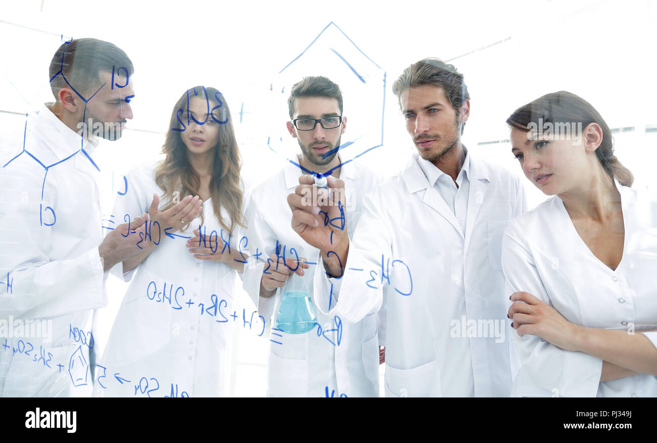 general-view seen trough a transparent board in a chemistry lab of ...