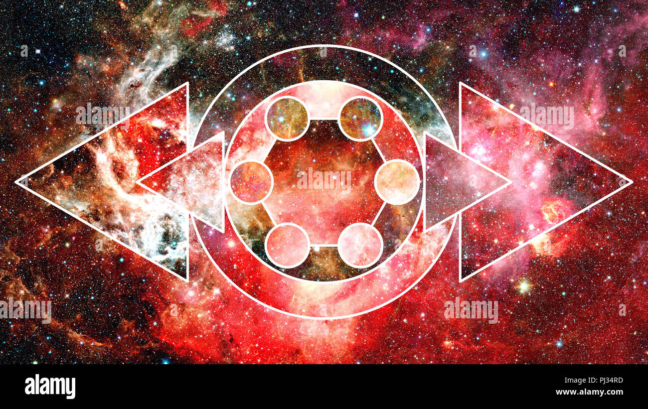 Universe, nebula, galaxy and the sacred geometry collage. Abstract ...
