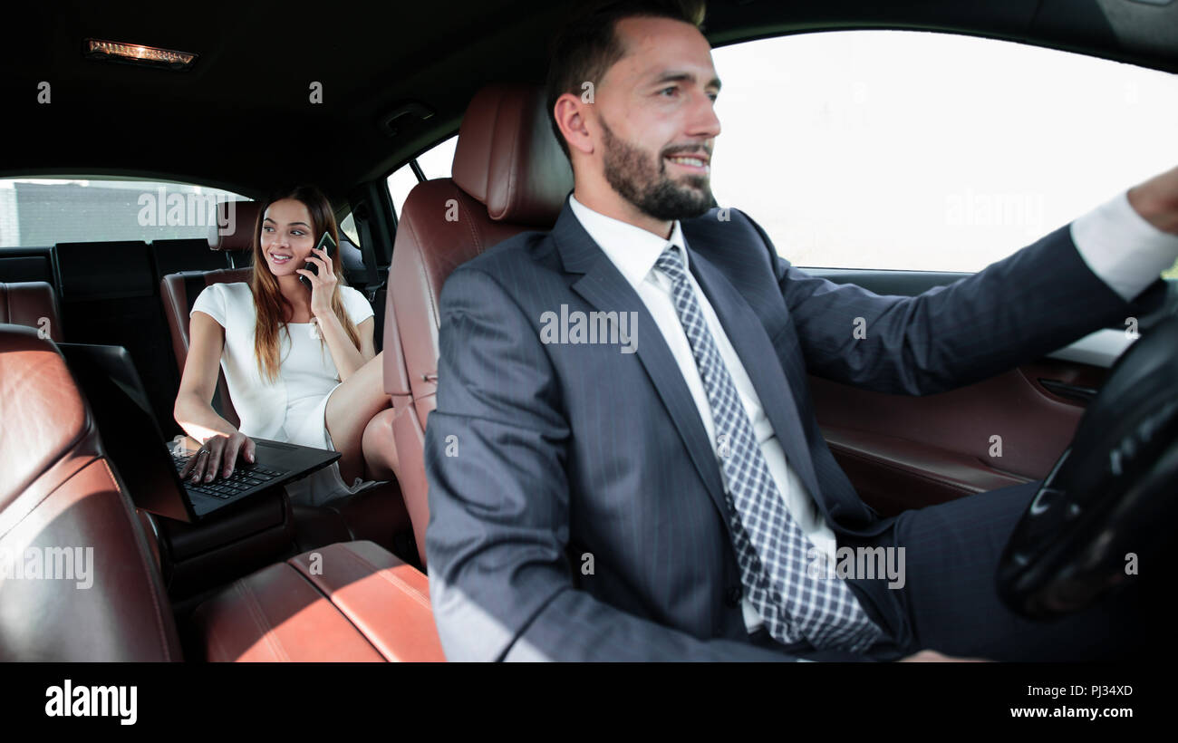Business People Meeting Working Car Inside Stock Photo - Alamy
