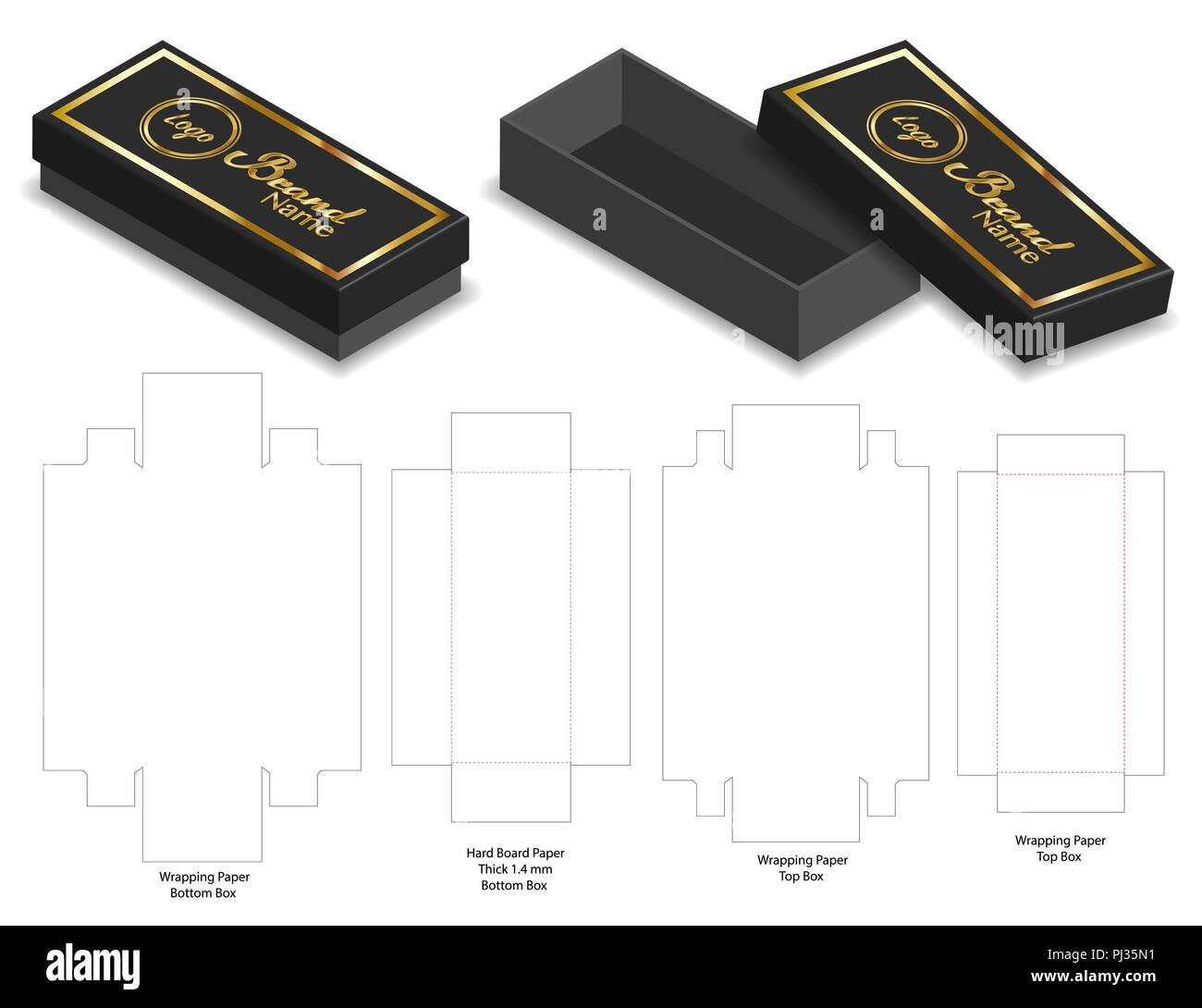 hard board paper rigid box 3d mockup with dieline Stock Vector Image ...