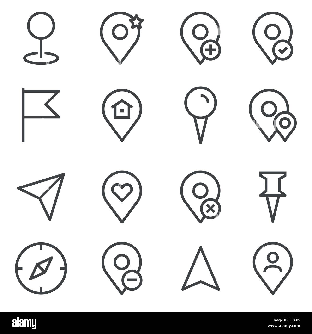Maps and Location - Icon collection on white background Stock Vector ...