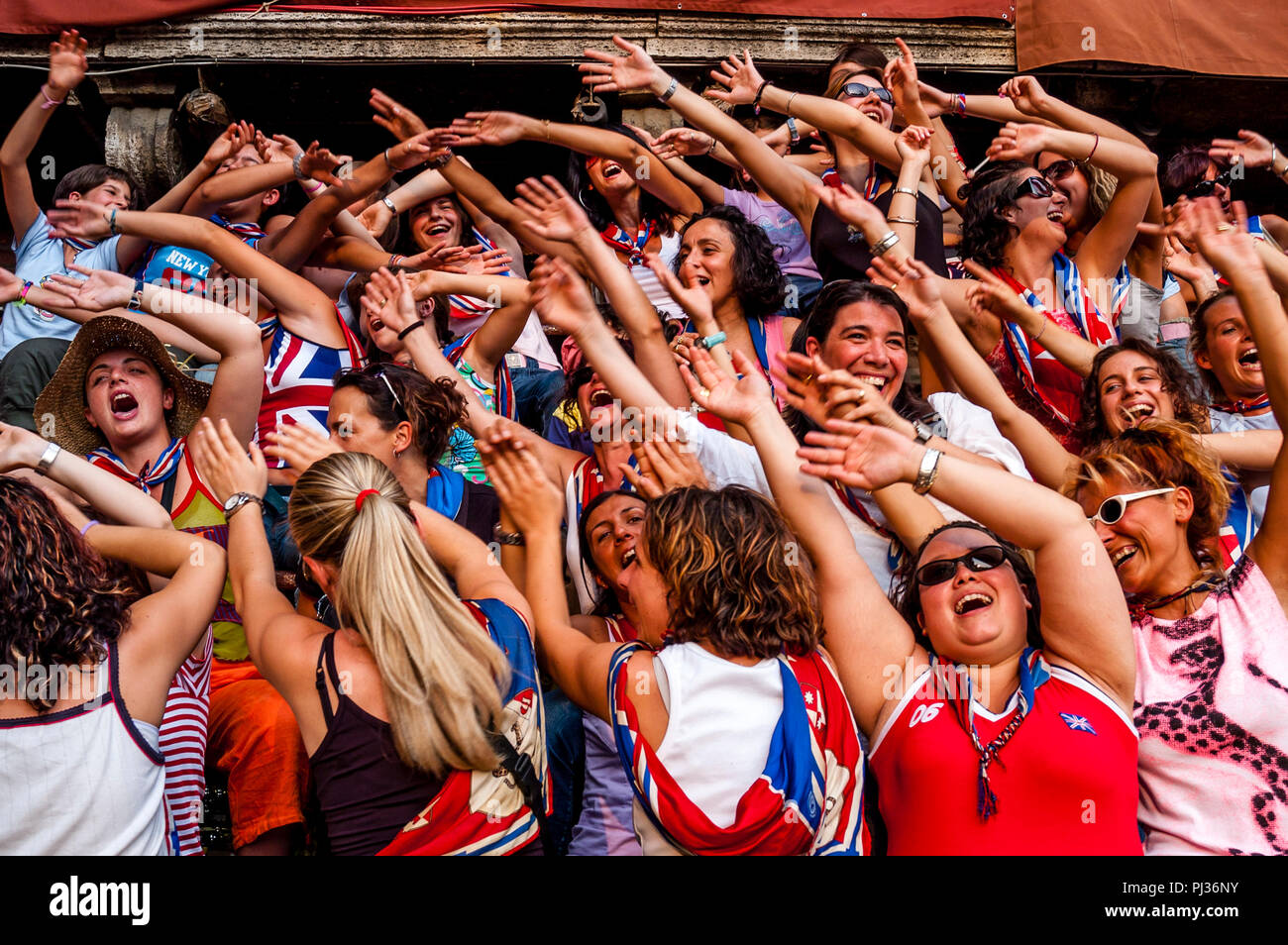 Female Members Of The Pantera (Panther) Contrada In The Piazza Del ...