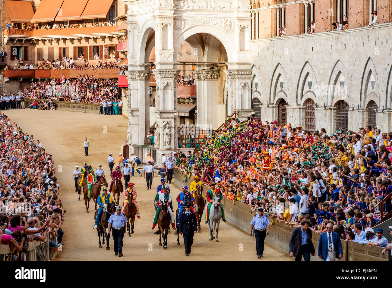 Horses and Jockeys From Each Of The Ten Competing Contradas Are Led Out ...
