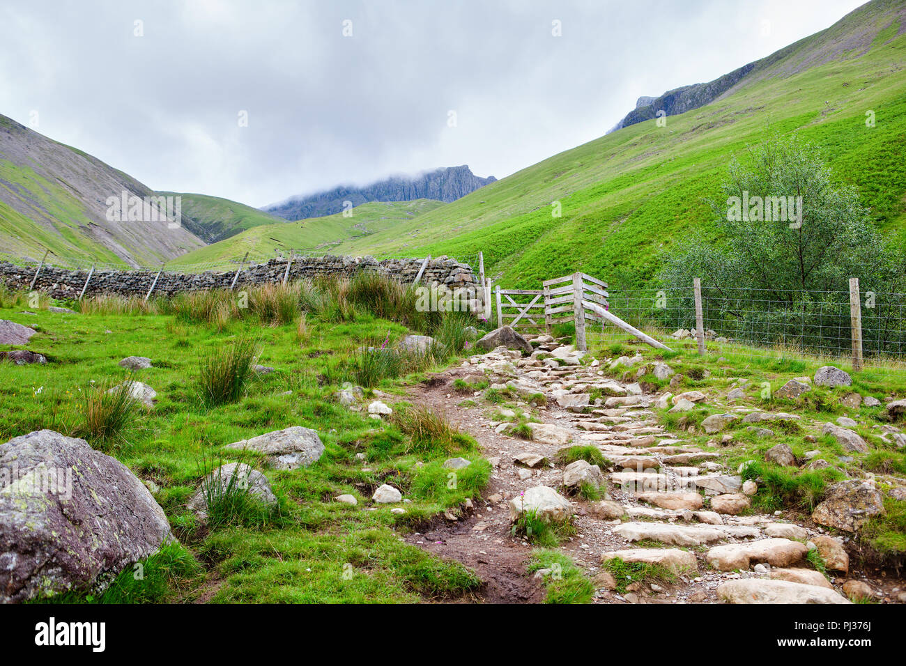 Path to Scafell Pike, view of the mountains, Lake District National ...
