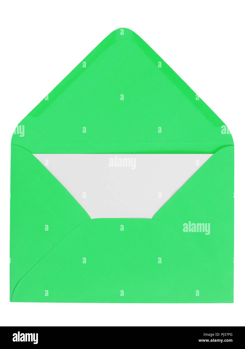 Open green envelope with white letter inside Stock Photo - Alamy