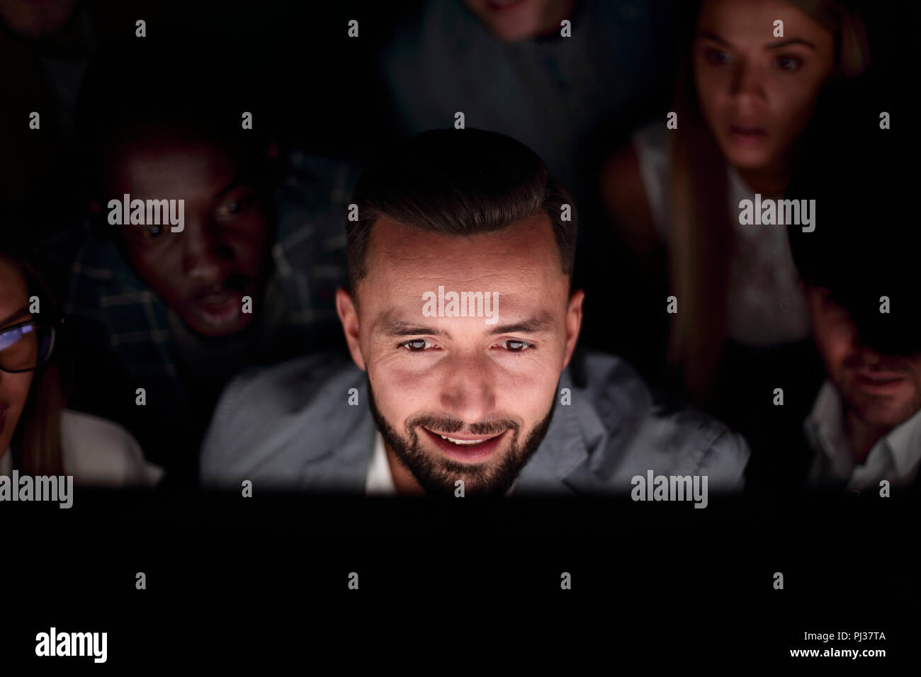 close up.focused businessman looking at the computer monitor Stock ...