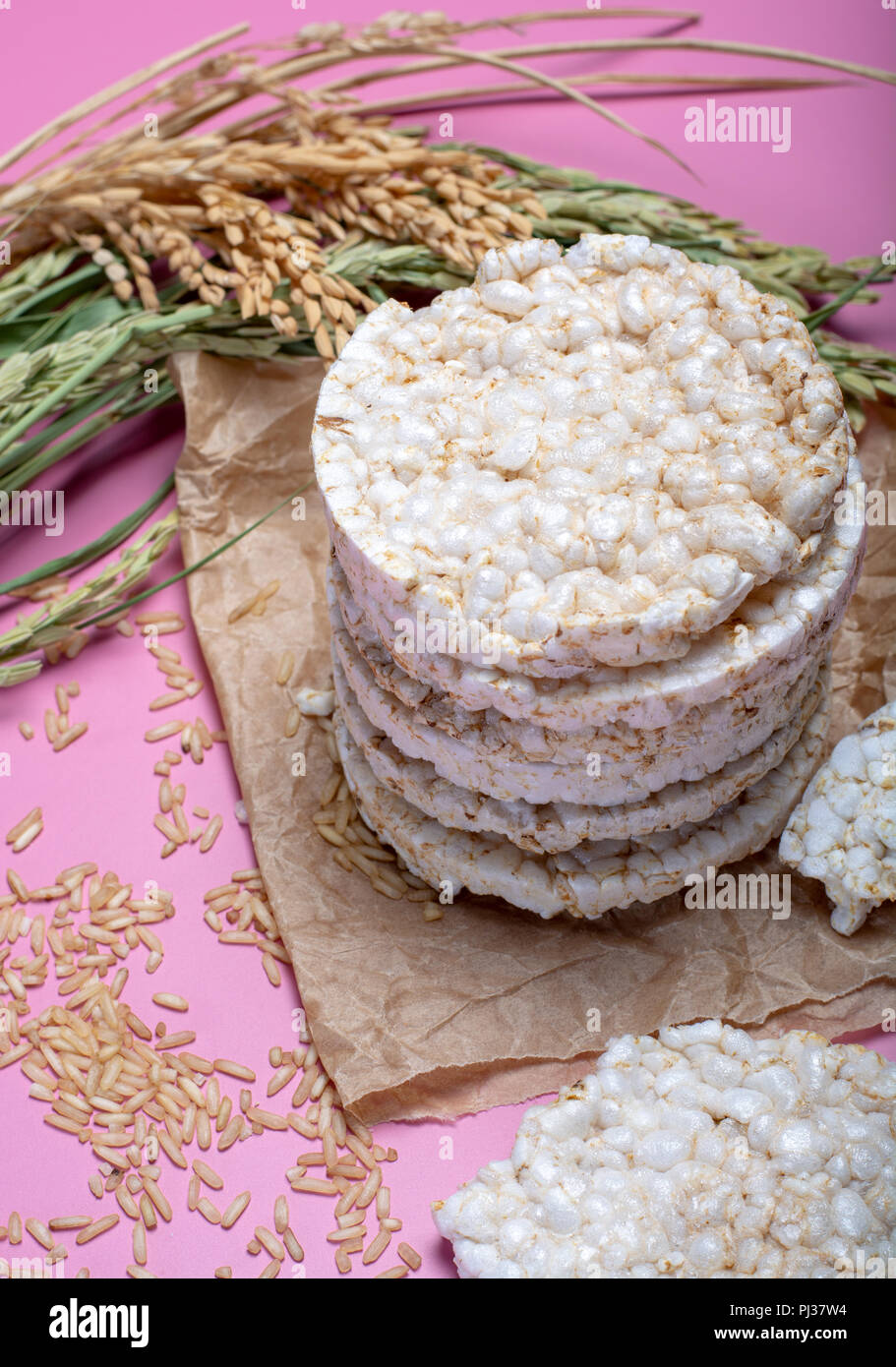 Round crispy rice crackers, dietary concept and healthy vegetarian food ...