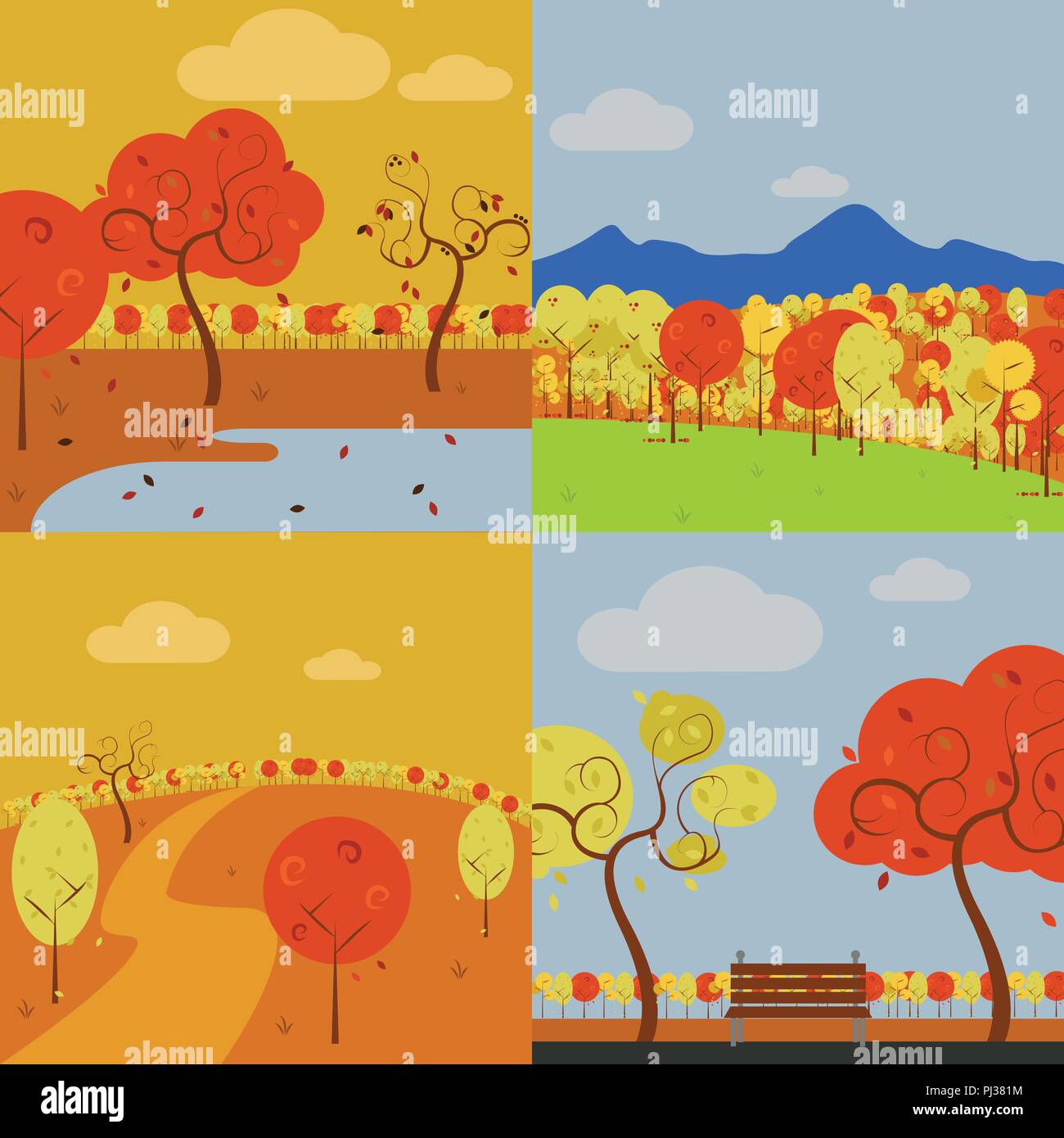 Collection of Simple Vector Art Autumn Scenery Illustration Graphic ...