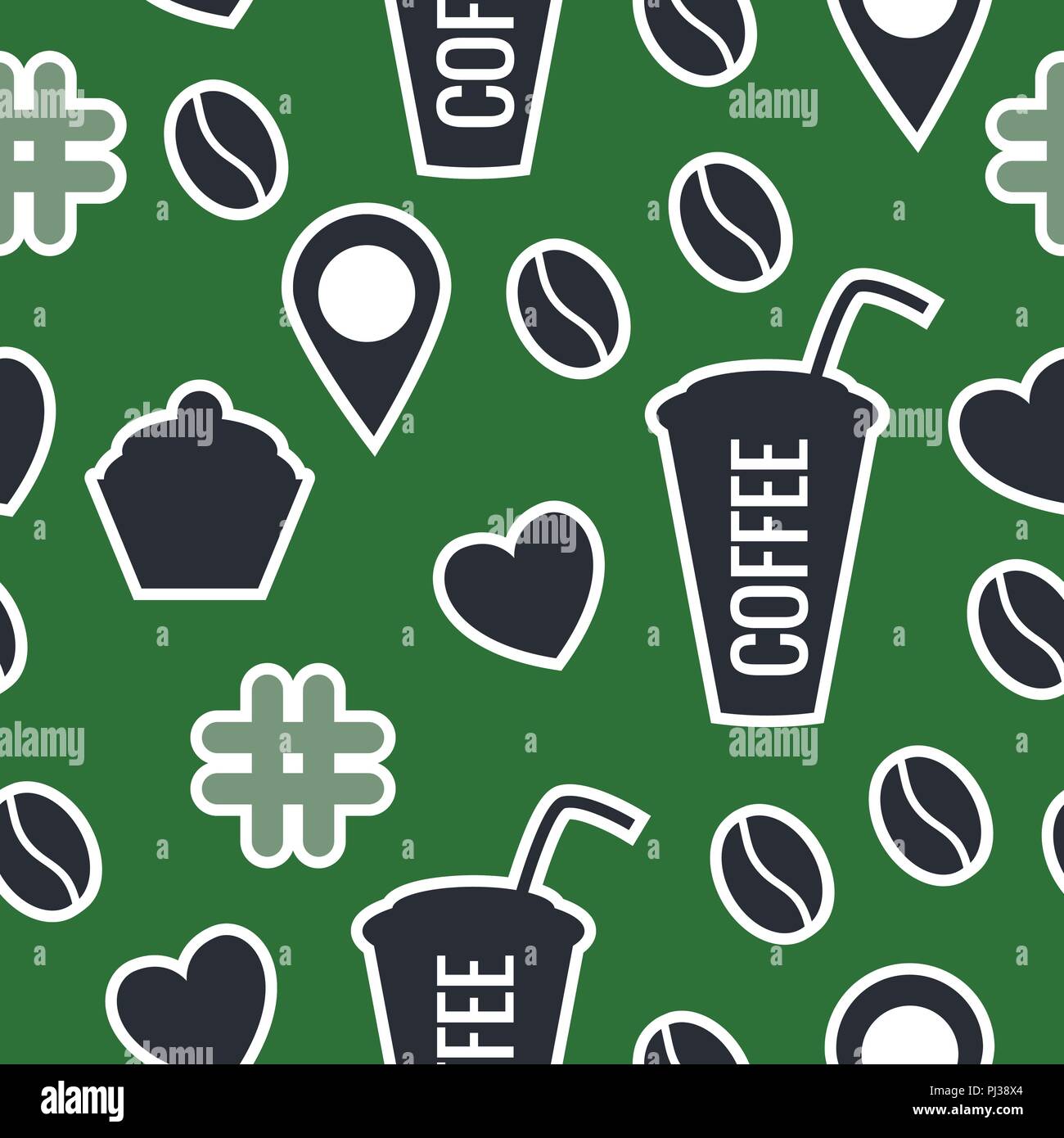 Seamless pattern of coffee. Vector illustration of stickers isolated on ...