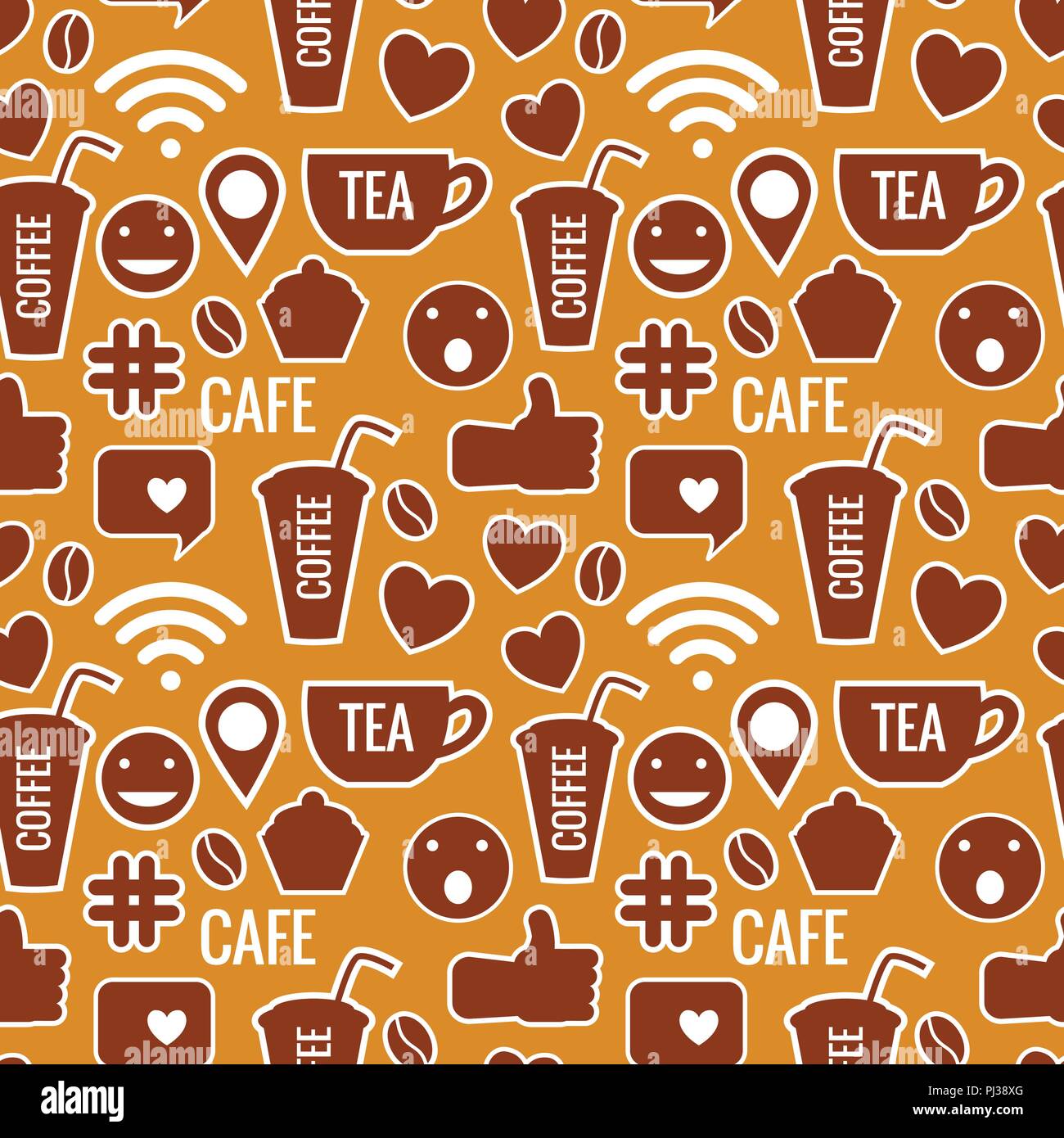 Seamless pattern of cafe. Vector illustration of stickers isolated on a ...