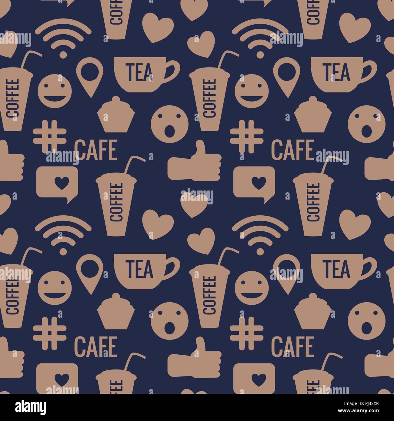 Seamless pattern of cafe. Vector illustration of stickers isolated on a ...