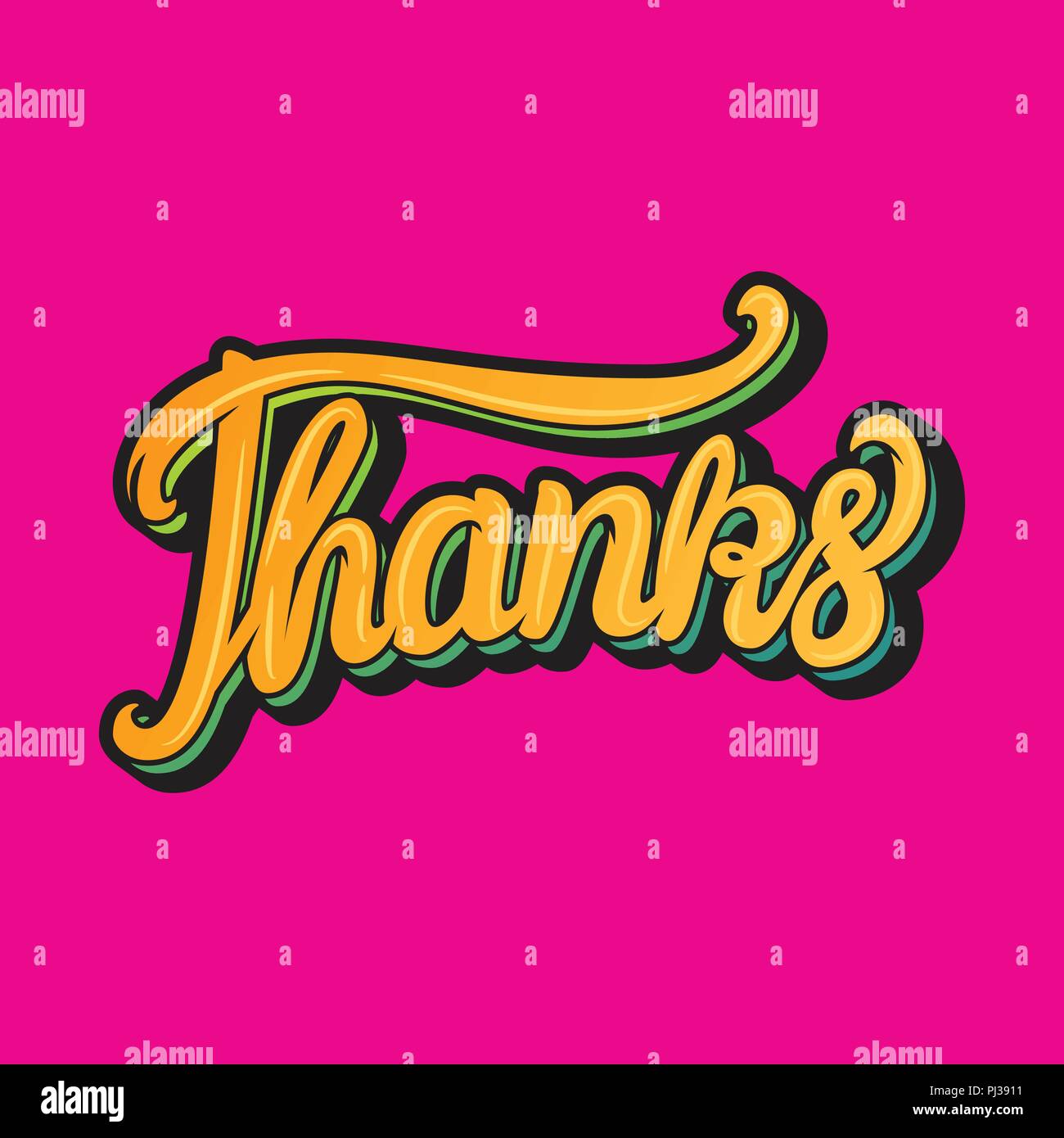 Vector Card Thanks hand lettering inscription isolated on pink ...