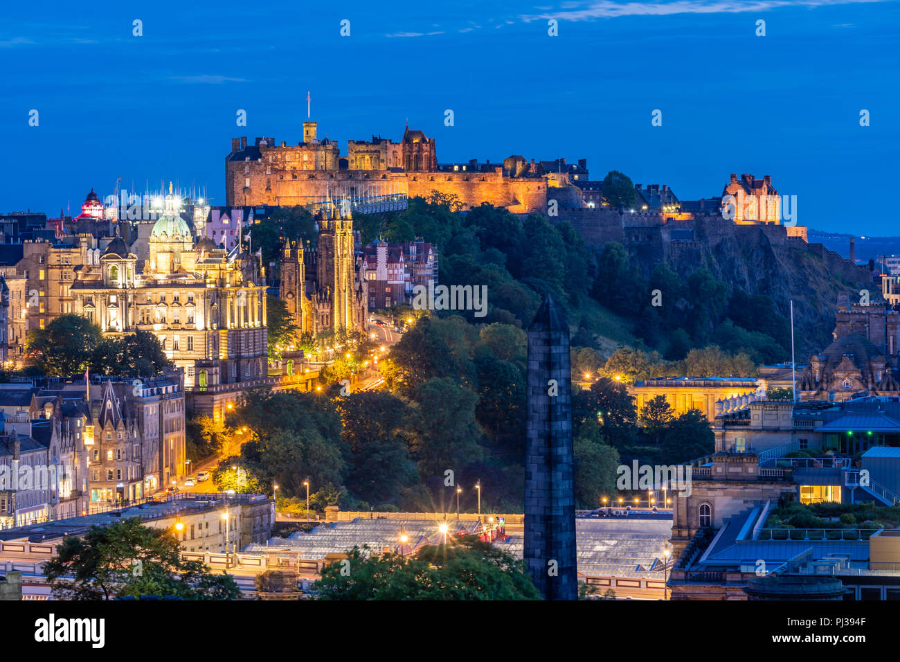 Edinburgh Cityscape from Calton Hill sunset dusk, Edinburgh, Scotland ...