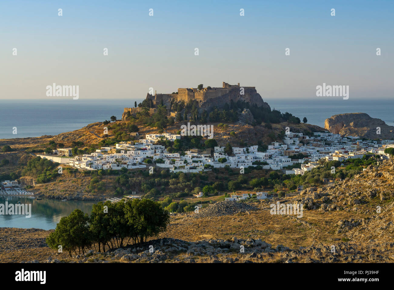 Panorama view of Lindos City on the Island Rhodes, Greece Stock Photo ...