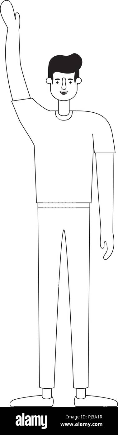 young man with hand up character Stock Vector Image & Art - Alamy