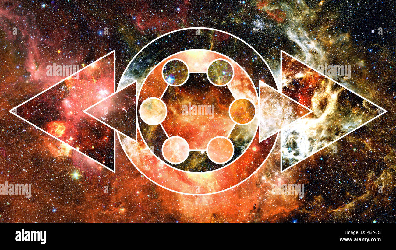 Universe, nebula, galaxy and the sacred geometry collage. Abstract ...