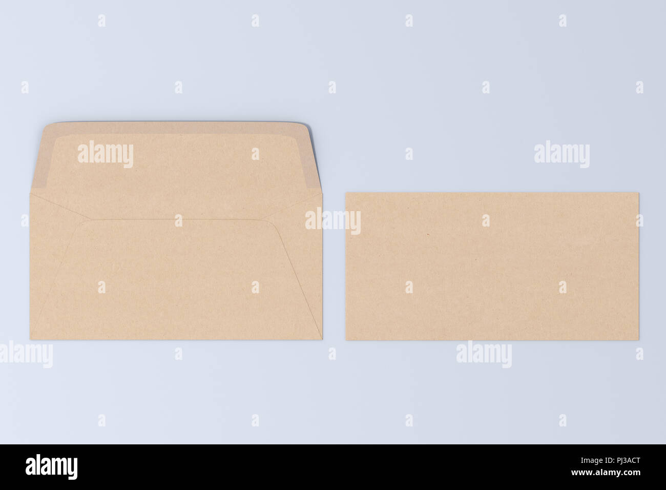 Craft paper blank closed envelope and open envelope on white background ...