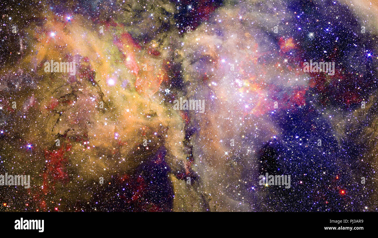 Giant glowing nebula. Space background with red nebula and stars ...