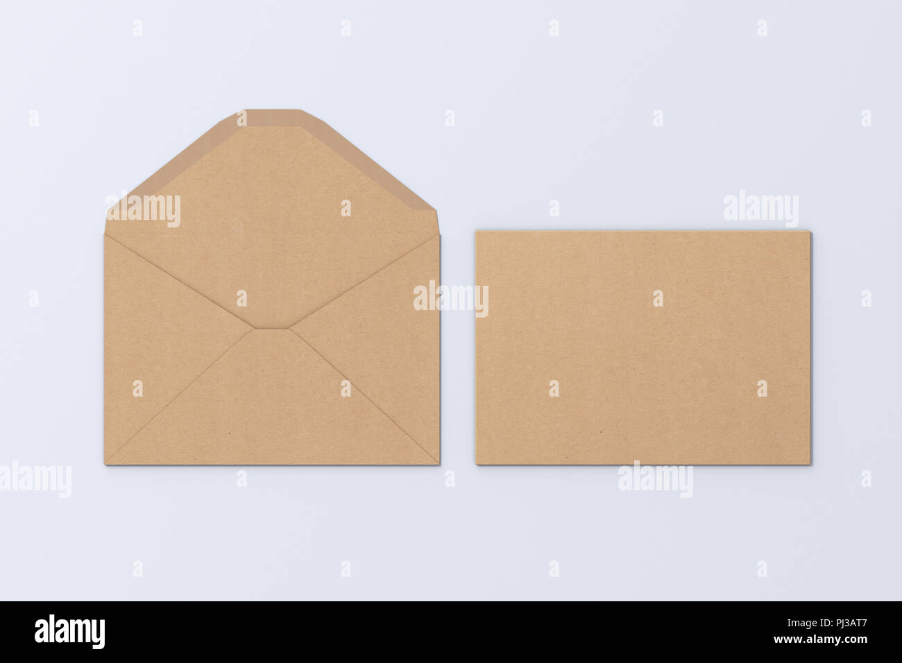 Craft paper blank closed envelope and open envelope on white background ...