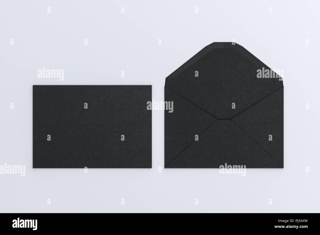 Black blank closed envelope and open envelope on white background. 3d ...